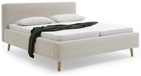 Čalouněná postel taupe s úložným prostorem 160 x 200 cm manšestr písková MUZZA