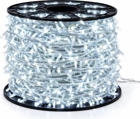 Easy Fix LED světelný řetěz, 100 m, venkovní, ledově bílá s FLASH, 2000 diod, bílý kabel, IP67, cívka