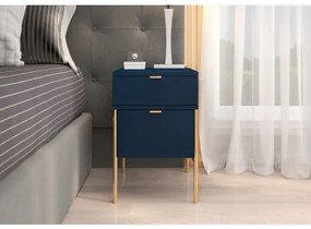 Noční stolek SKANDICA POLKA 38x59 cm, tmavě modrý a zlaté kovové nohy SKANDICA 5571
