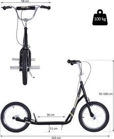 HOMCOM dětská koloběžka s pneumatikami odrážecí koloběžka koloběžka městská koloběžka pro děti kickboard 16 palců od 5 let výškově nastavitelná černá…