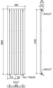 Mexen Oregon designový radiátor 1800 x 490 mm, 805 W, Černá - W202-1800-490-00-70