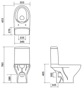 Cersanit Moduo - WC Kombi zadní odpad 3/5 CLEAN ON+WC sedátko duroplast SLIM, Bílá, K116-001