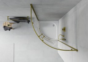 Mexen Rio, čtvrtkruhový sprchový kout 80(dveře)x80(dveře)x190 cm, 5mm čiré sklo s pásky, zlatý profil + bílá sprchová vanička RIO, 863-080-080-50-20-4710