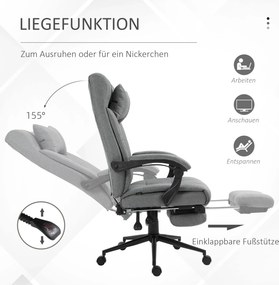Kancelářská židle Vinsetto s polštářem pod hlavu a područkami, výškově nastavitelná otočná židle s podnožkou, lněná, ergonomická, 66 x 70 x 116-124 c…