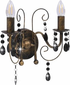 Nástěnná lampa s korálky černá patina 2 x žárovky E14 281591