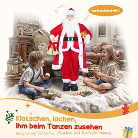 HOMCOM Santa Claus 1,15 m stojící Santa Claus s dárkem a vánoční zvonkohrou do interiéru, červený
