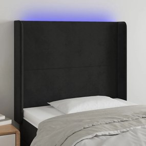 Čelo postele s LED černé 93 x 16 x 118/128 cm samet