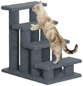 PawHut schodiště pro zvířata schodiště pro kočky schodiště pro psy 4 stupně šedé 63,5x43x60cm pro kočky a psy, ideální pro seniory a malá zvířata | A…