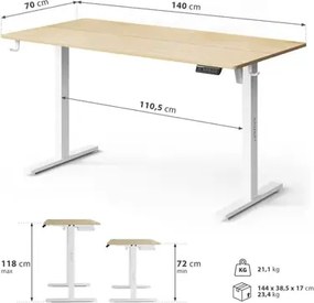SENSE7 NOJO LIGHT Pracovní stůl bílá-borovice / elektricky nastaviteln