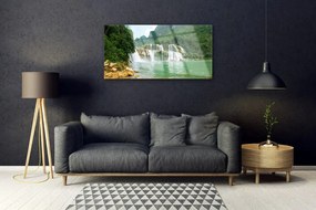 Obraz na skle Les Vodopád Krajina 125x50 cm