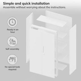 Kovová skříň MEGAN – bílá, dvojitá zásuvka, 195 cm
