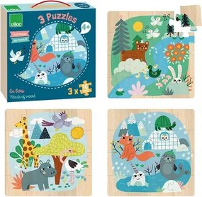 Vilac Dřevěné puzzle Světová zvířata / od 4 let