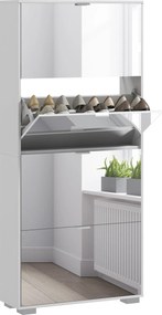 HOMCOM 2-in-1 Botník se Zrcadlovými Dveřmi, 4 Klopové Dveře, Nastavitelné Policie, Úsporný, 76L x 26W x 168H cm Bílý