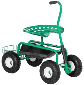 Outsunny Zahradní vozík Outsunny, dílenský vozík, zahradní sedačka s otočným sedadlem, úložný koš, výškově nastavitelný, nosnost 150 kg, zelený, 81 x…