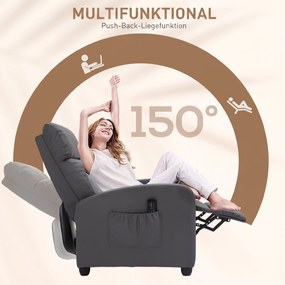 HOMCOM Relaxační křeslo, televizní křeslo s vibrační masáží, polohovací funkcí, 2 masážní body, dálkové ovládání, 68 x 88 x 98 cm Šedá
