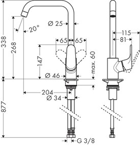 VIMA Dřezový set Hansgrohe 2/A- Granitový dřez, s odkapávací plochou, 78x48cm, Písková + Dřezová baterie Hansgrohe Focus