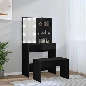 Set toaletního stolku s LED černý kompozitní dřevo 3114108