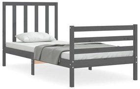 Rám postele s čelem šedý 90 x 200 cm masivní dřevo,  3193778