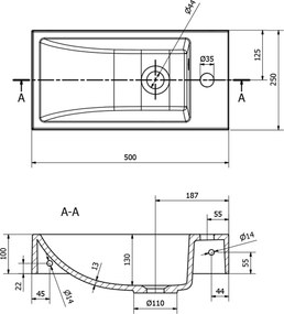 Sapho Ariana umyvadlo 50 x 25 cm s otvorem pro baterii s přepadem pravá litý mramor černá mat SM016B