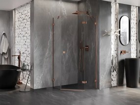 Mexen Lunar, pravý výklopný pětiúhelníkový sprchový kout 100 x 100 cm, 8mm čiré sklo, profil růžové zlato, 831-100P-100L-60-00-P