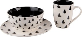 Bílo-černý porcelánový dezertní talíř se stromky Black&White X-Mas - Ø 20*2 cm