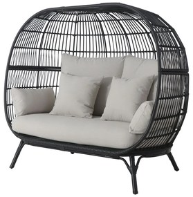 Larissa Lounge křeslo 2-místné, 173 × 109 × 151 cm, polyratan, polyester, ocel, černé, béžové