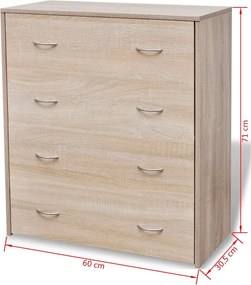 Příborník se 4 zásuvkami 60 x 30,5 x 71 cm barva dub 242544