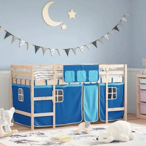 vidaXL Dětská patrová postel se závěsy bílá a 80x200 cm borovice [3206958] Barva: Přírodní a modrá