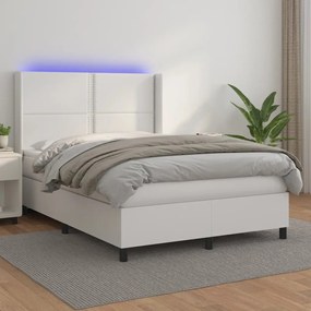 Box spring postel s matrací a LED bílá 140x200 cm umělá kůže,  3139326