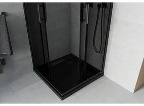 Mexen Rio, čtvercový sprchový kout 90(dveře)x90(dveře)x190 cm, 5mm šedé sklo, černý profil + černá sprchová vanička SLIM, 860-090-090-70-40-4070B