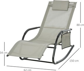 Ergonomické houpací křeslo Outsunny - odnímatelný polštářek, opěrky na ruce, úložný pocket - světle šedý kovový epoxidový textilene