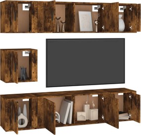7dílný set TV skříněk kouřový dub kompozitní dřevo 3188667