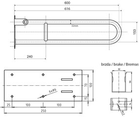 Sapho, Madlo sklopné 600mm, bílá, XH516W