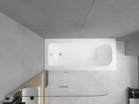 Mexen Vega obdélníková vana 160 x 70 cm s krytem a dvoukřídlým paravanem 100 cm, transparentní, chromová