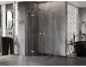 Mexen Lunar, L půlkruhový výklopný sprchový kout 90 x 90 cm, 8mm čiré sklo, profil měděná matná, 833L-090L-090P-65-00