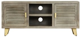TV stolek šedý s mosazí 110 x 30 x 48 cm masivní mangovník 246681