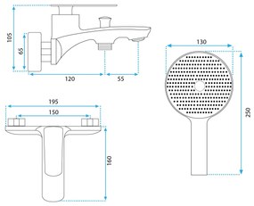 Rea Jager, nástěnná vanová baterie s ruční bodovou sprchovou soupravou, zlatá lesklá, REA-B0699