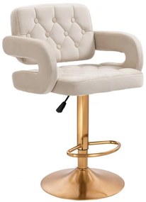 LuxuryForm DESIGN Barová židle ADRIA VELUR na zlaté kulaté podstavě - krémová