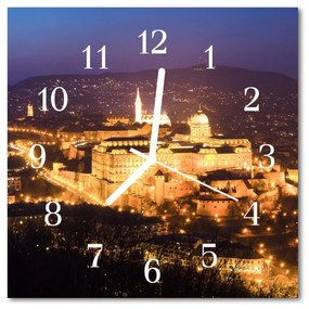 Skleněné hodiny čtvercové Město Budapešť 30x30 cm