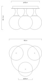 Globo 15885-3D - Přisazený lustr DALTON 3xE27/10W/230V pr. 46 cm černá