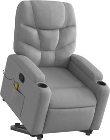 Zvedací masážní polohovací křeslo světle šedé textil 3204608