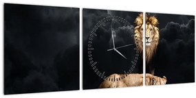 Obraz - Lev a lvice v oblacích (s hodinami) (90x30 cm)
