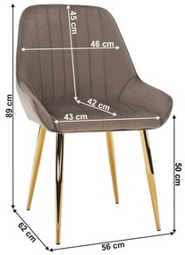 Jídelní židle LUXURY - látka Velvet, zlatý chrom / šedohnědá Taupe