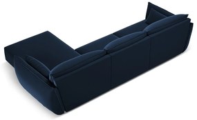 Tmavě modrá sametová rohová pohovka (pravý roh/s lenoškou) Vanda – Mazzini Sofas