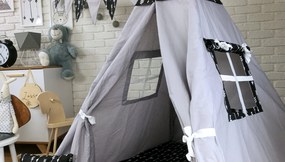 Dětský stan TEEPEE (TÝPÍ) ŠÍPY s doplňky - šedý/černý