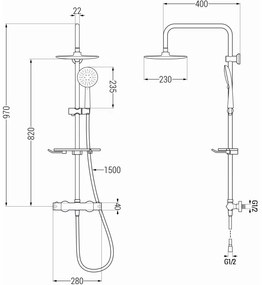 Mexen KT67 sprchový set s termostatickou baterií Kai, černá, 771506793-70