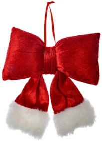 Vánoční ozdoba červená mašle s bílou kožešinkou Santa S – 15x3x17 cm