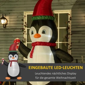 HOMCOM Nafukovací vánoční dekorace, 2,5 m nafukovatelný vánoční tučňák s 3 LED světly, 162 x 100 x 250 cm, vícebarevný