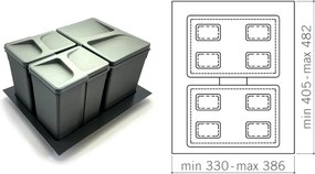 In-Design Systém odpadkových košů do zásuvky - PRAKTIK šířka skříňky 450 antracit Členění odpadkového koše: 1x15 + 2x7l (výška 270)