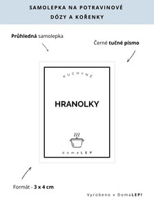 Samolepka na kořenky HRANOLKY průhledná 3 × 4 cm tučné písmo